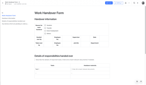 Work Handover Form Template | Lark Templates