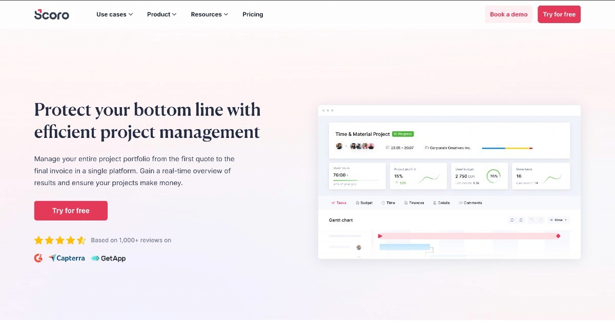 SaaS Landing Page Example: Hero with Scoro