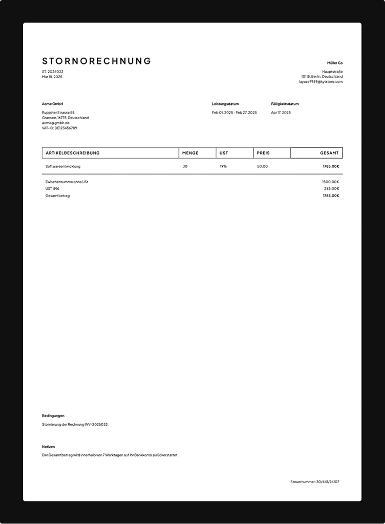 Stornorechnung in Deutschland: Einfache Anleitung für Selbstständige ...