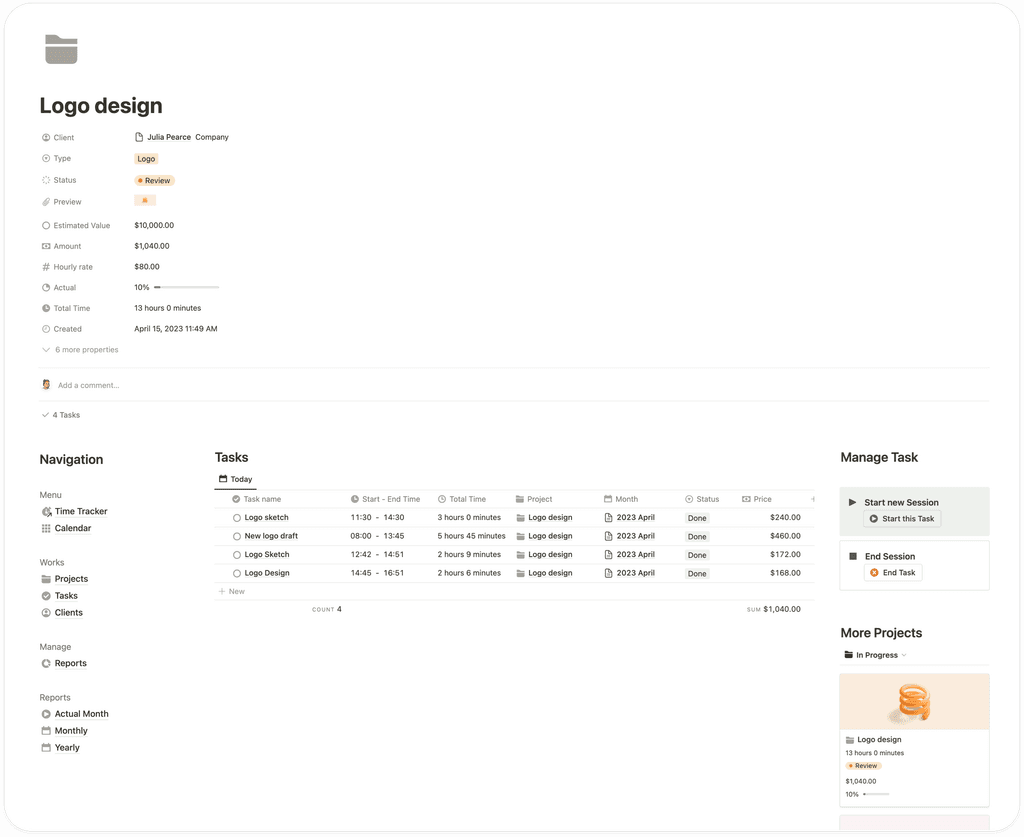 Ultimate Notion Time Tracker Template @ Solt Wagner