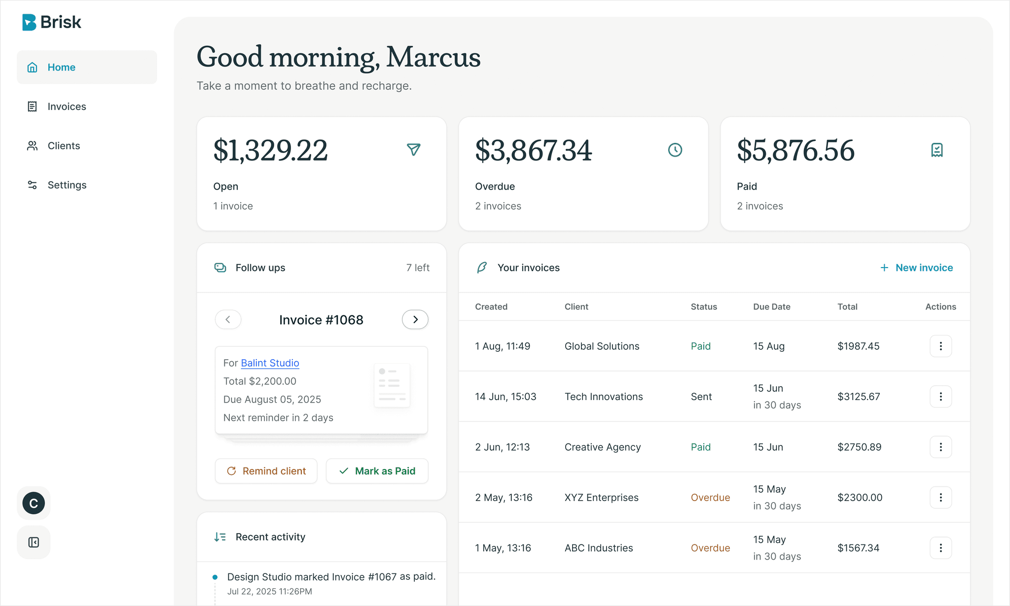 Brisk - Get Paid Faster, Stay Organized | Invoicing & Client Management