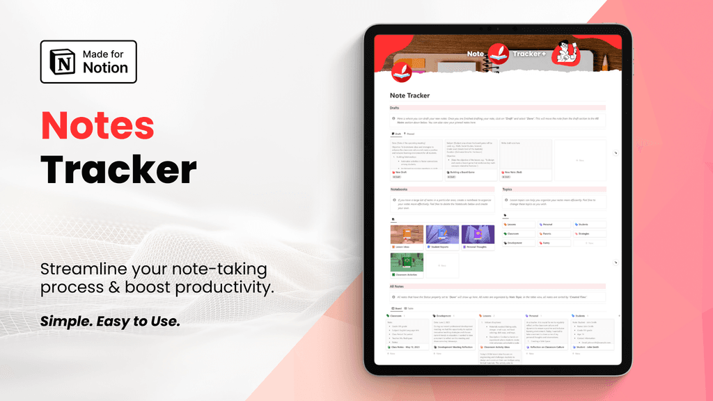 Notion For Teachers: Templates | Notion Notion Note Tracker