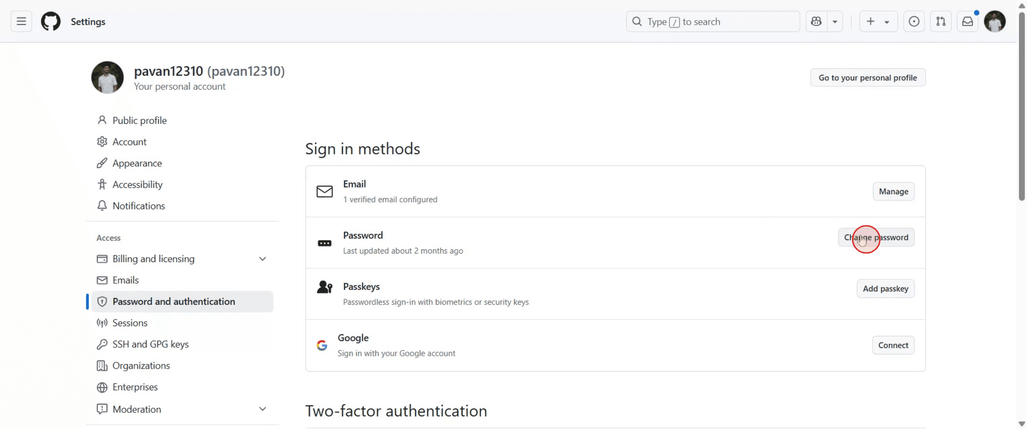 How to Change Github Password - 1 minute video guide