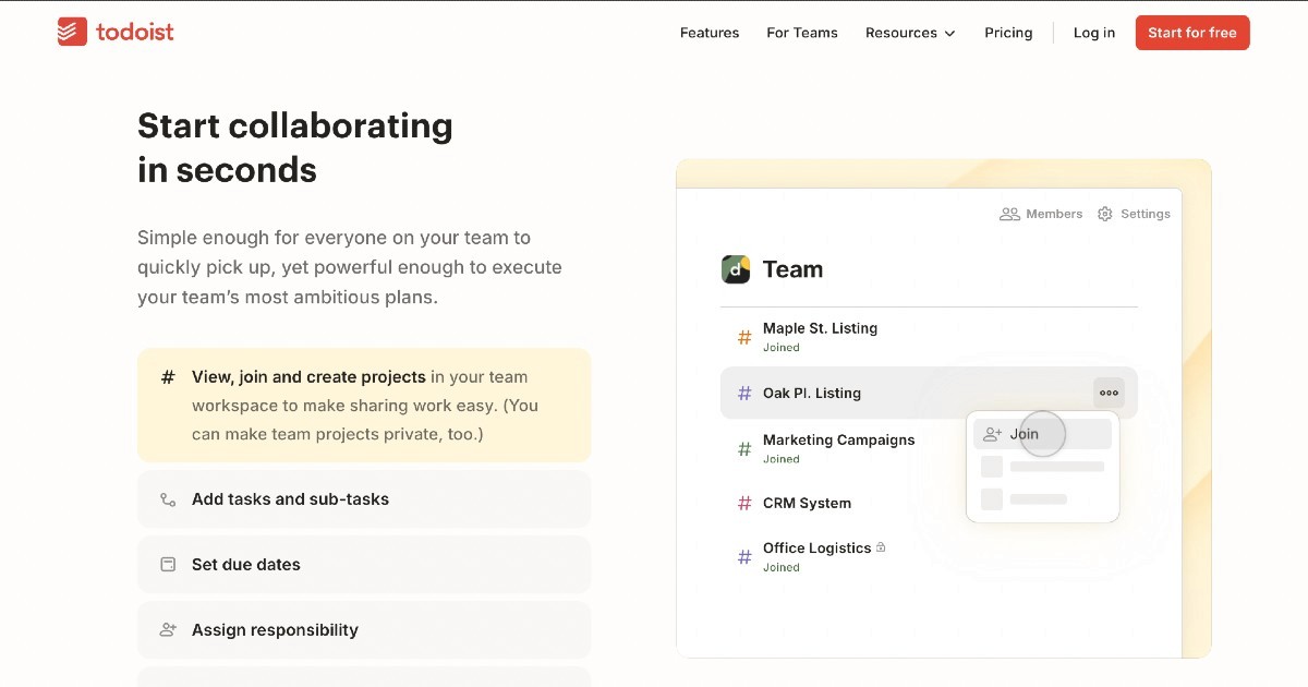 SaaS Landing Page Example: Features with Todoist