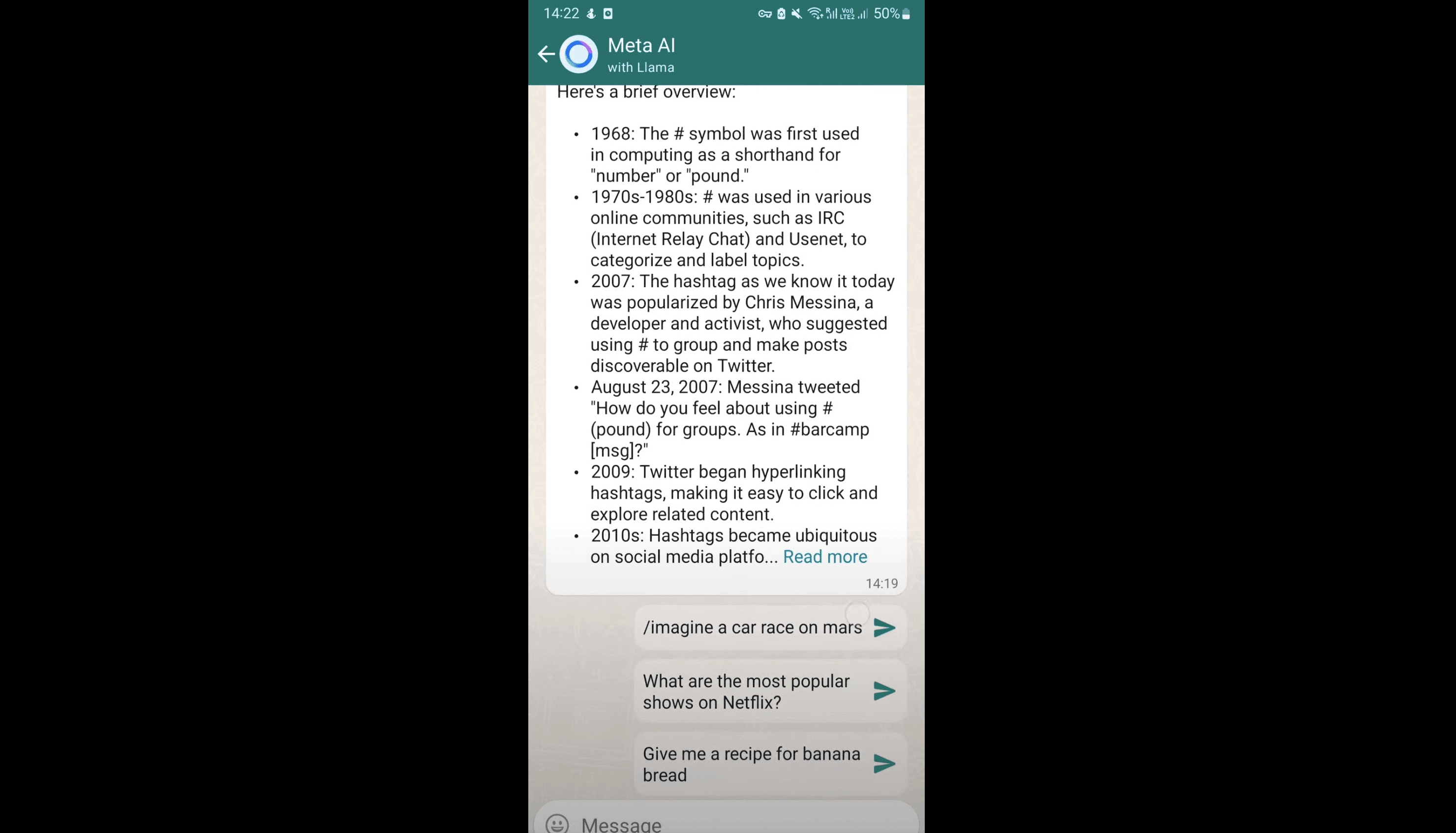 Whatsapp's AI chatbot - Conversational AI-UX Interaction | #1 library of AI-UX interactions | All