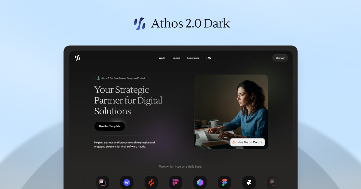 Digital Product Design Solution - Athos 2.0 Free Framer UX UI Portfolio Template