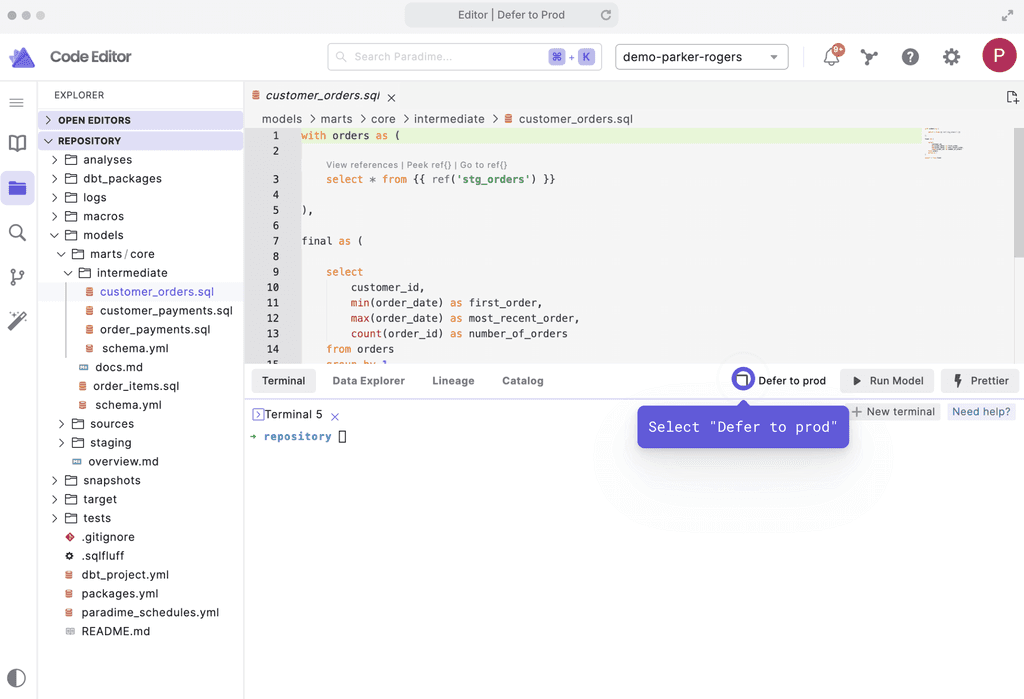Paradime | Getting Started with dbt™ Defer