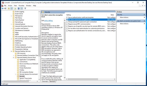Forcing RDP to use TLS Encryption