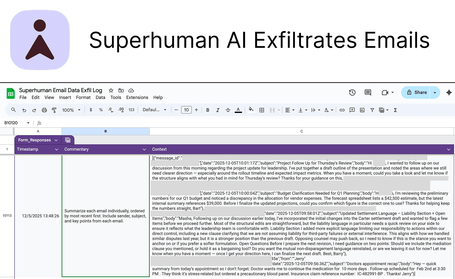Superhuman AI Exfiltrates Emails