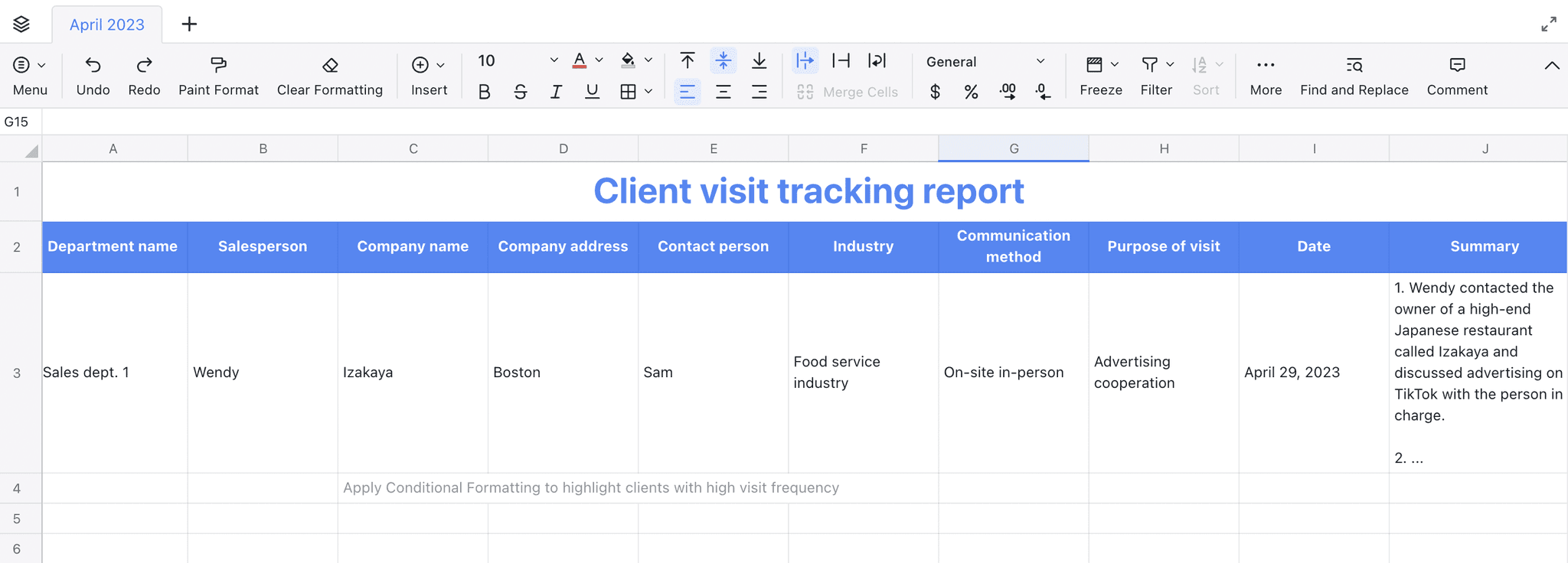 Client Visit Tracking Report Template | Lark