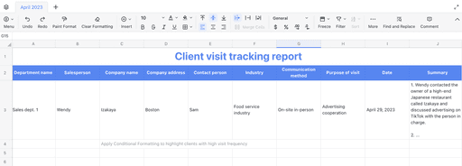 Client Visit Tracking Report Template | Lark Templates