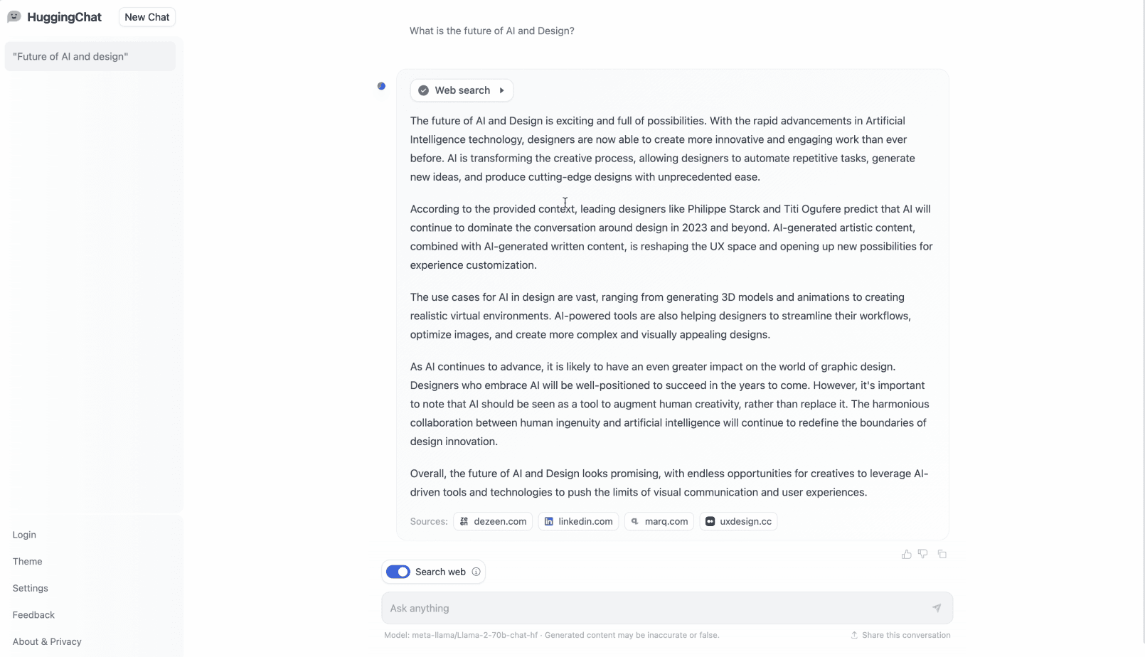 Hugging Face Chatbot (LLama) - Conversational AI-UX Interaction