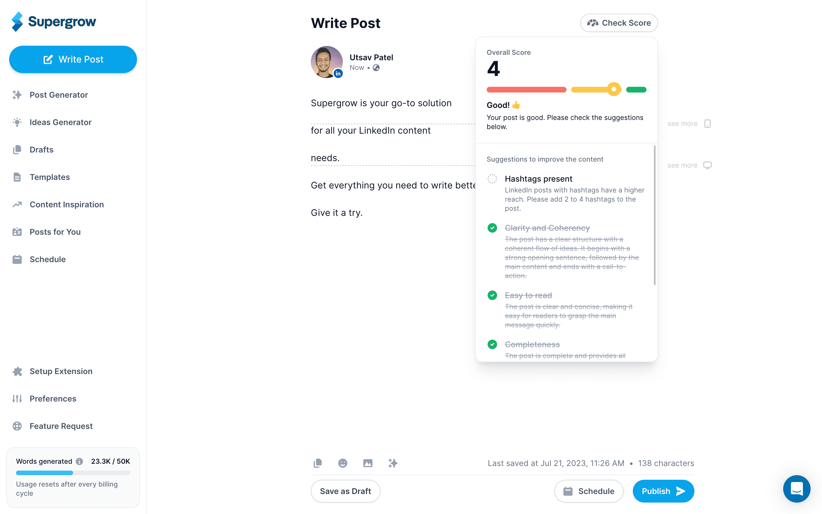 Supergrow - LinkedIn content creation tool