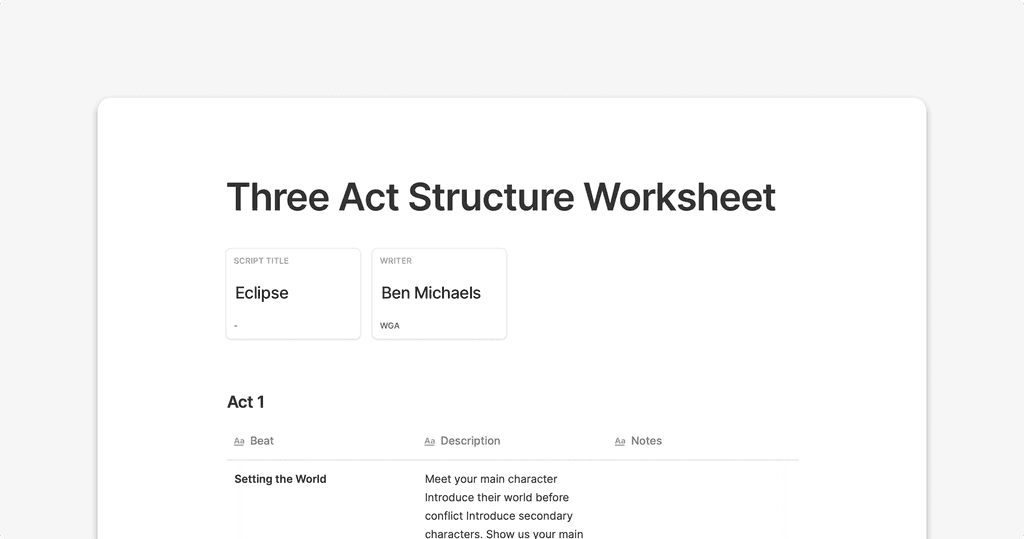 Three Act Structure Template