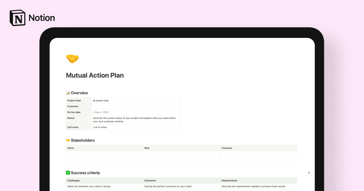 Mutual Action Plan Template – Notion Template for Startups & Product ...