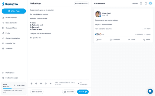 Supergrow - LinkedIn content creation tool