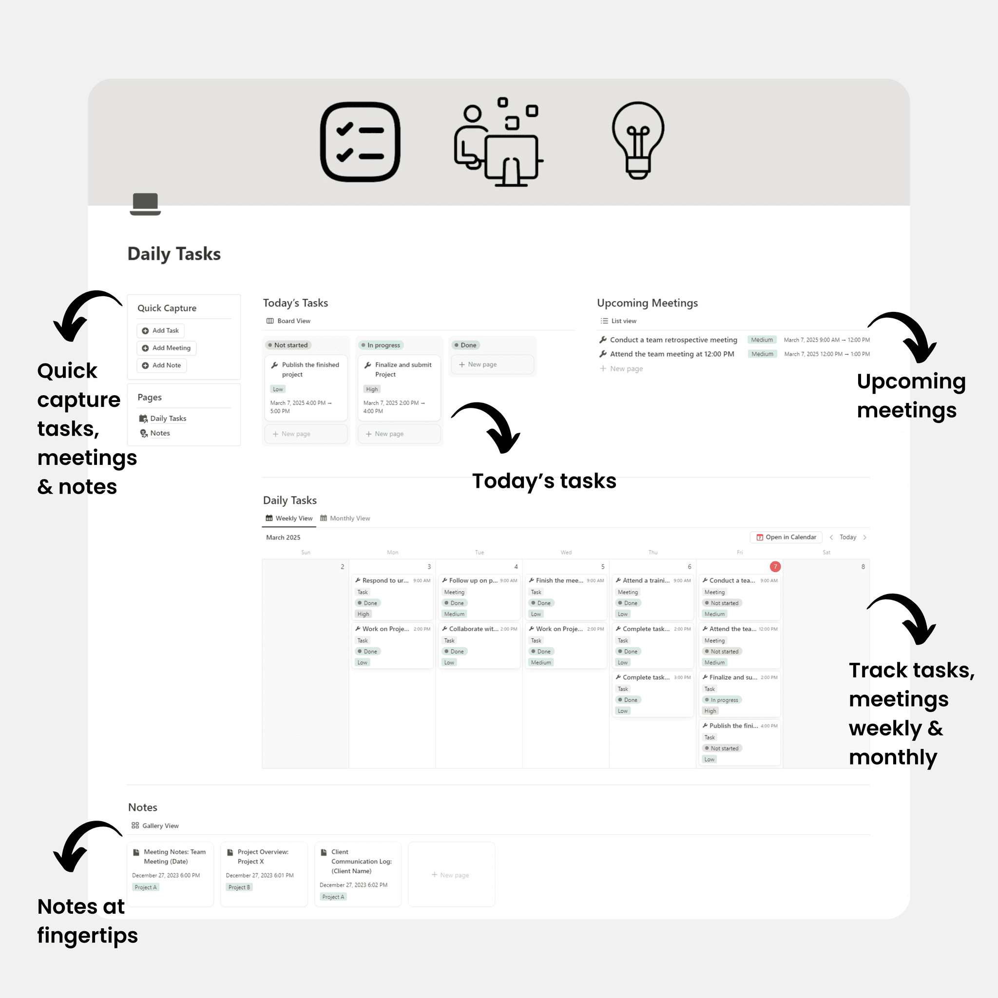 Minimal Notion Task Planner – Daily & Weekly Tracker