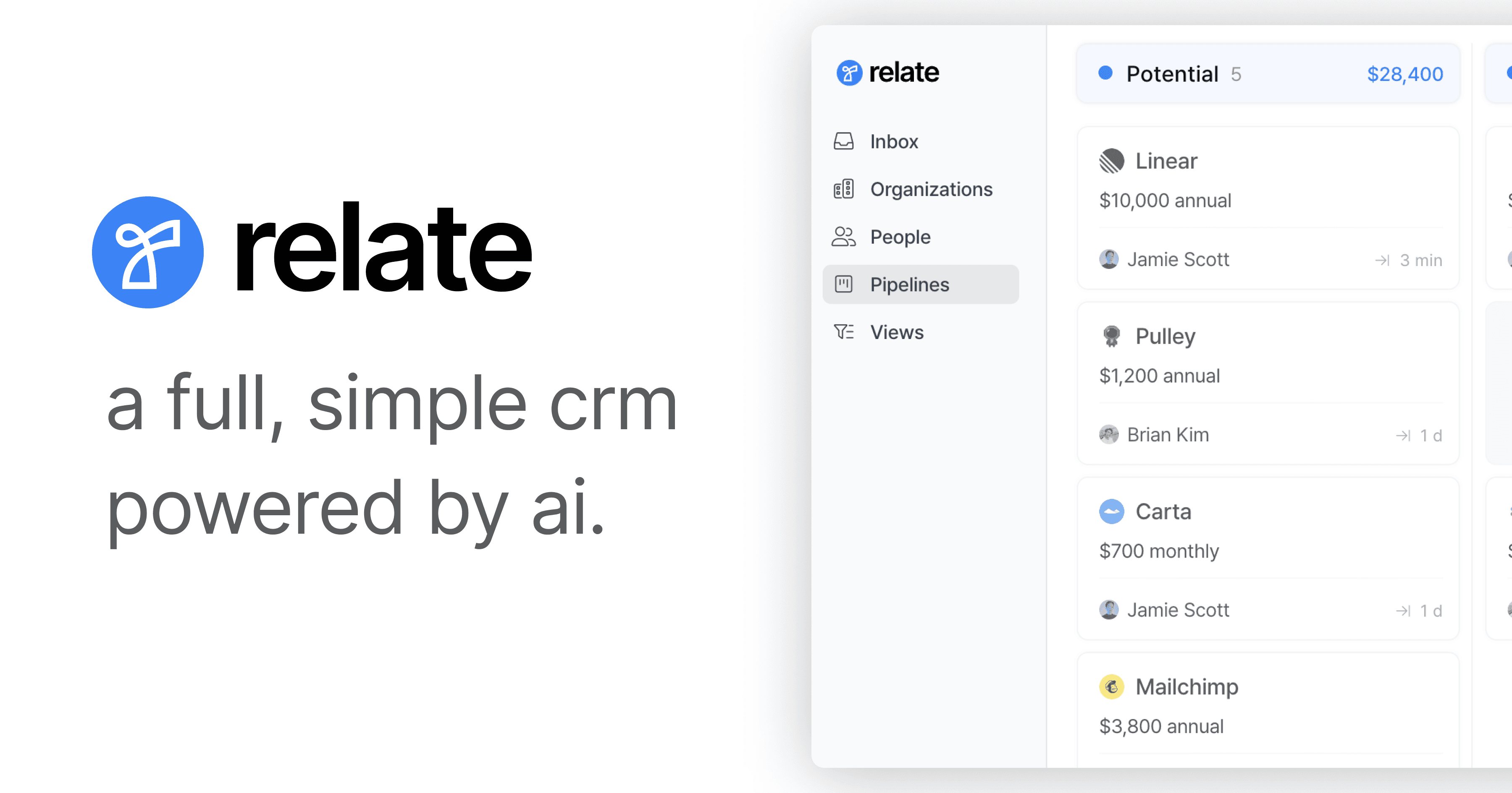 Relate 릴레잇: 지속적인 성장을 위한 영업 관리 CRM & 세일즈 협업 소프트웨어