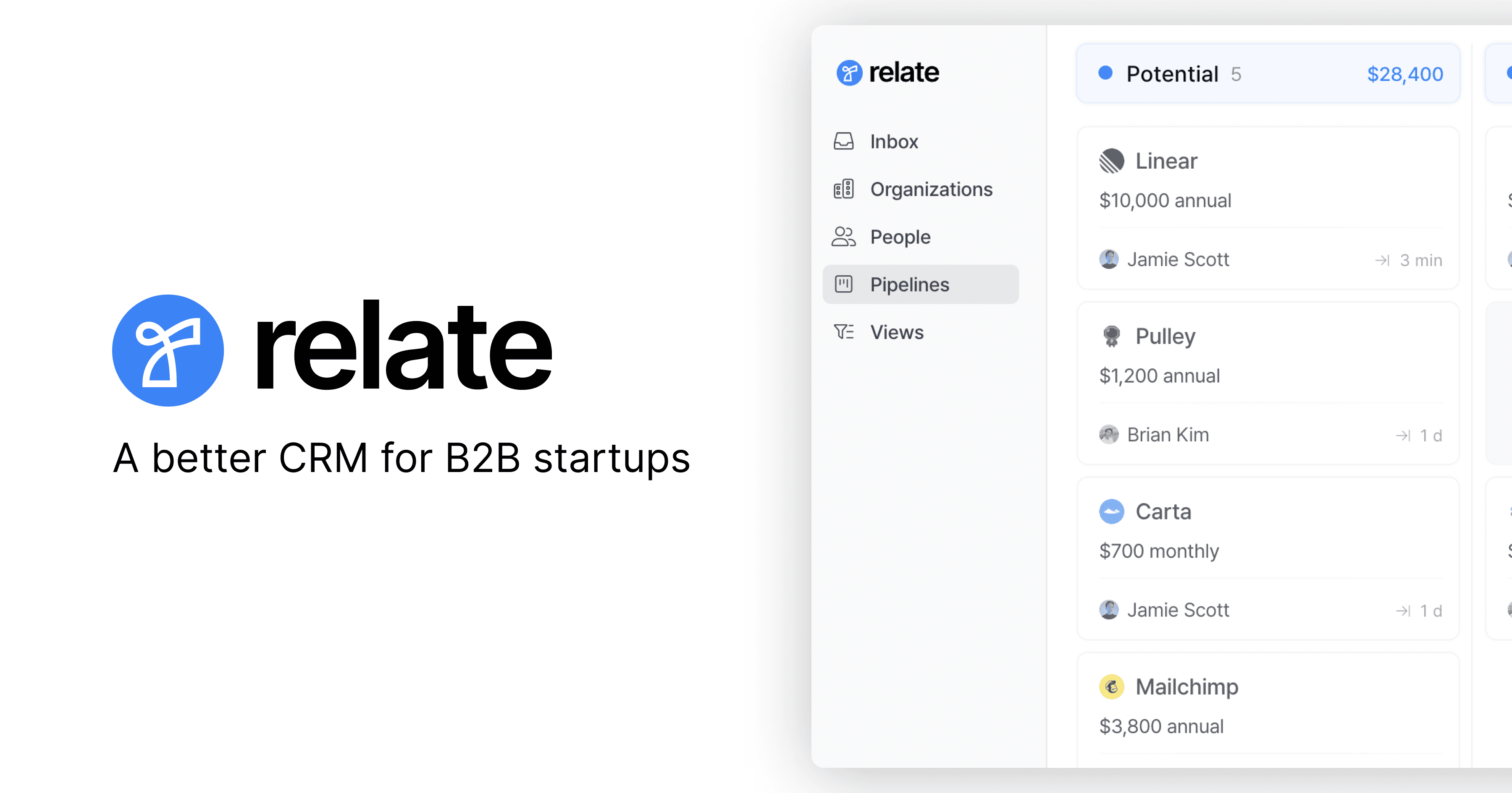 Relate 릴레잇: 지속적인 성장을 위한 영업 관리 CRM & 세일즈 협업 소프트웨어