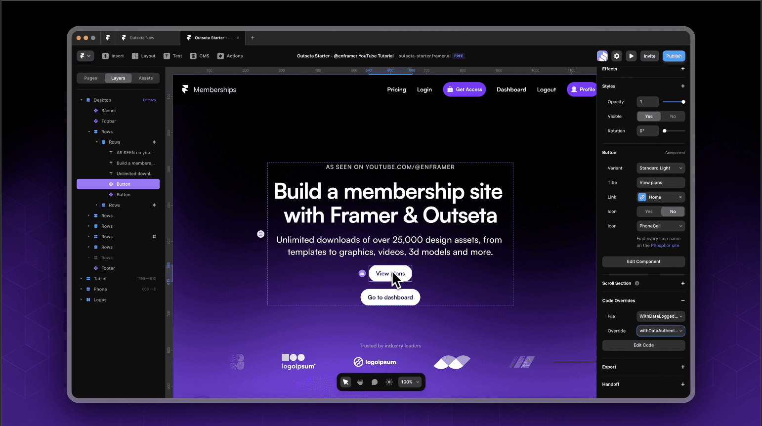 Outseta x Framer Demo - YouTube.com/@enframer Tutorial