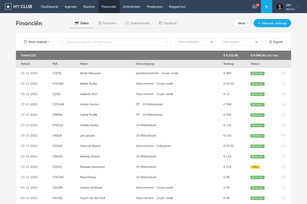 Trainin - Fitness software voor Studio's, Gyms en Personal Trainers