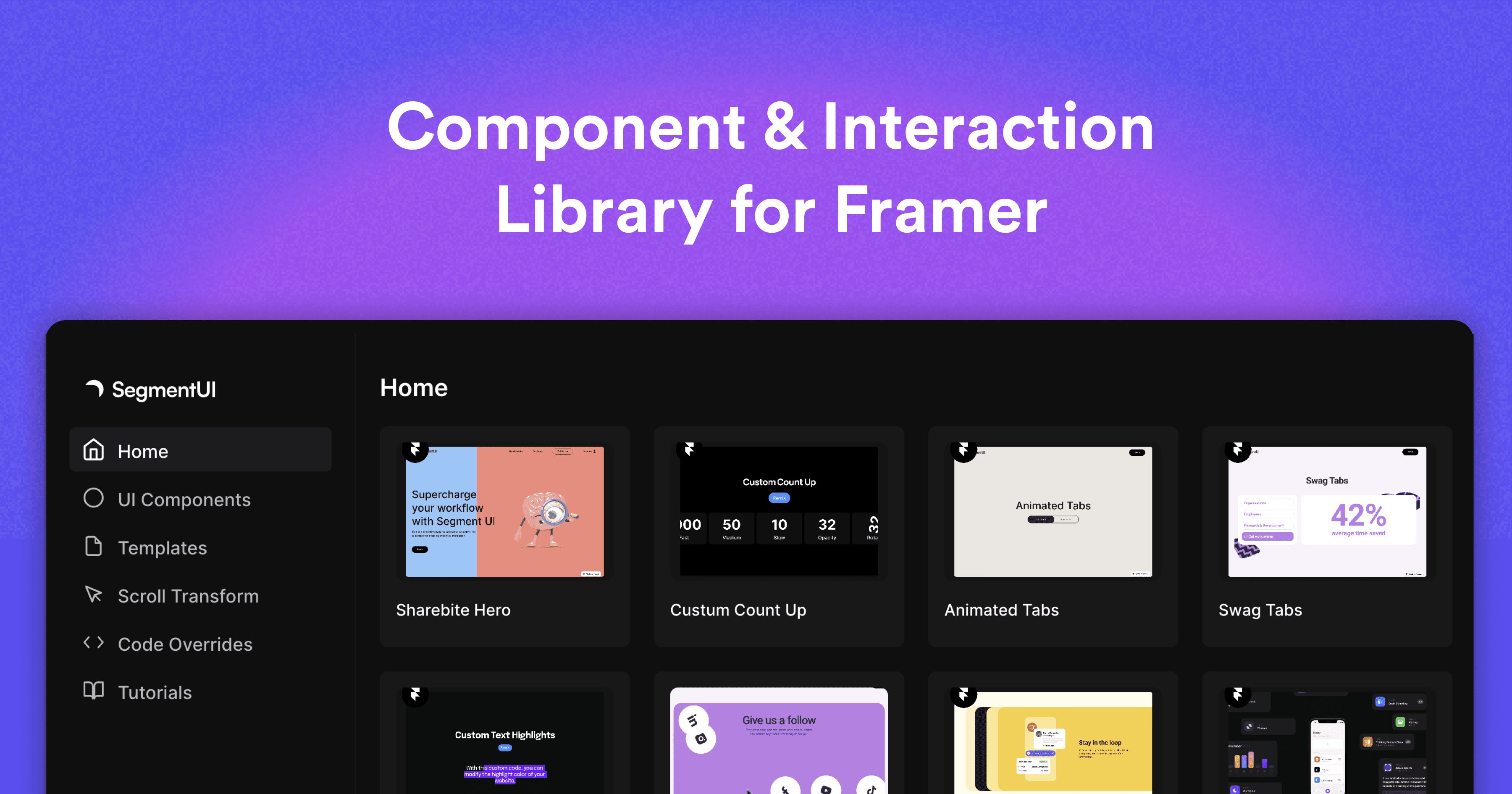 SegmentUI: Framer Component Library, Design System, Custom Overrides, Free Interactions, AI Guides