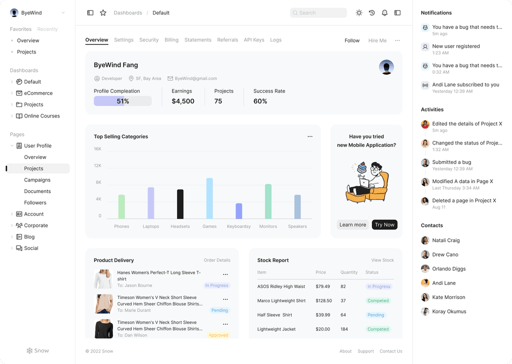 Snow Dashboard UI Kit